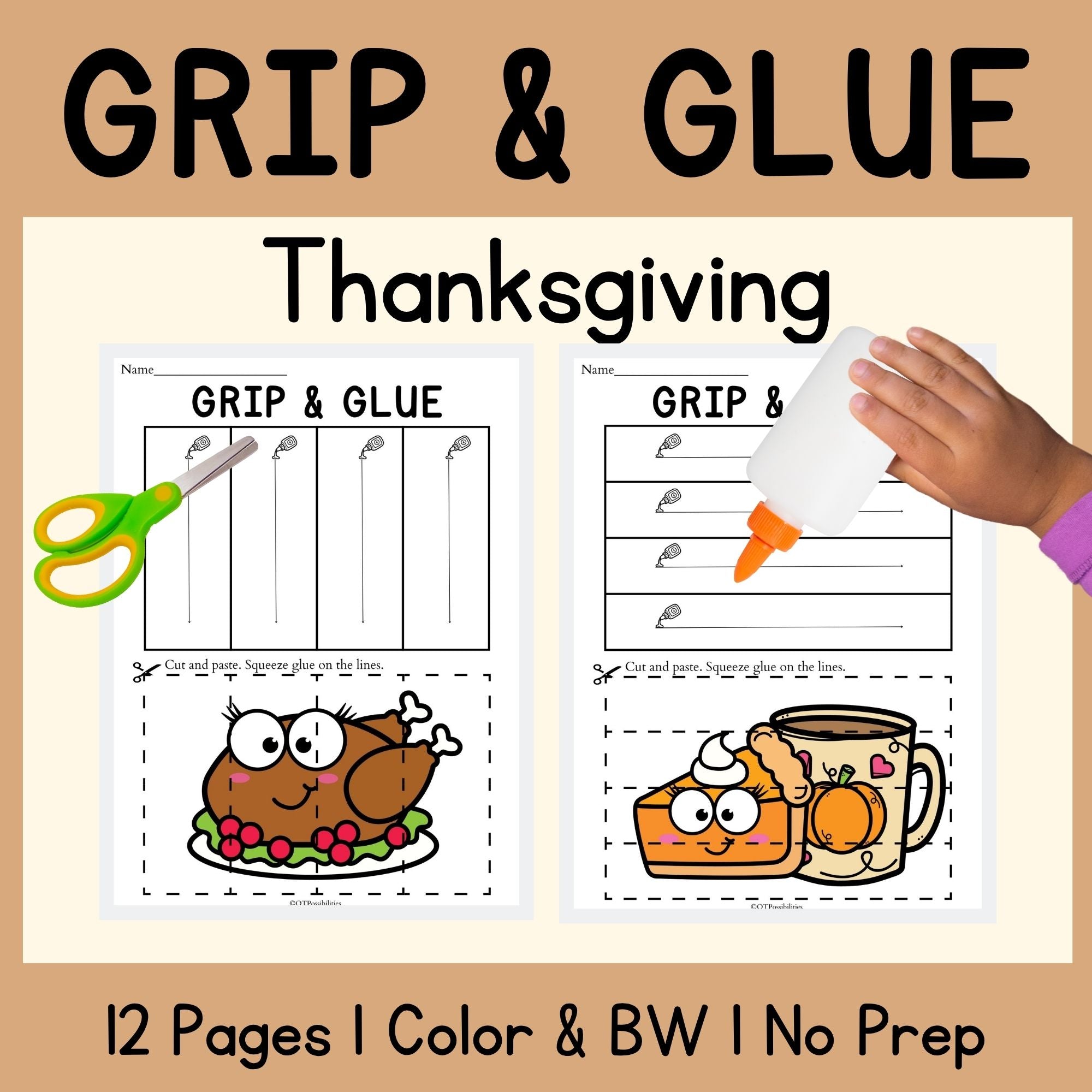 Fine Motor Thanksgiving Preschool Cut and Paste Puzzle Scissor Skills ...
