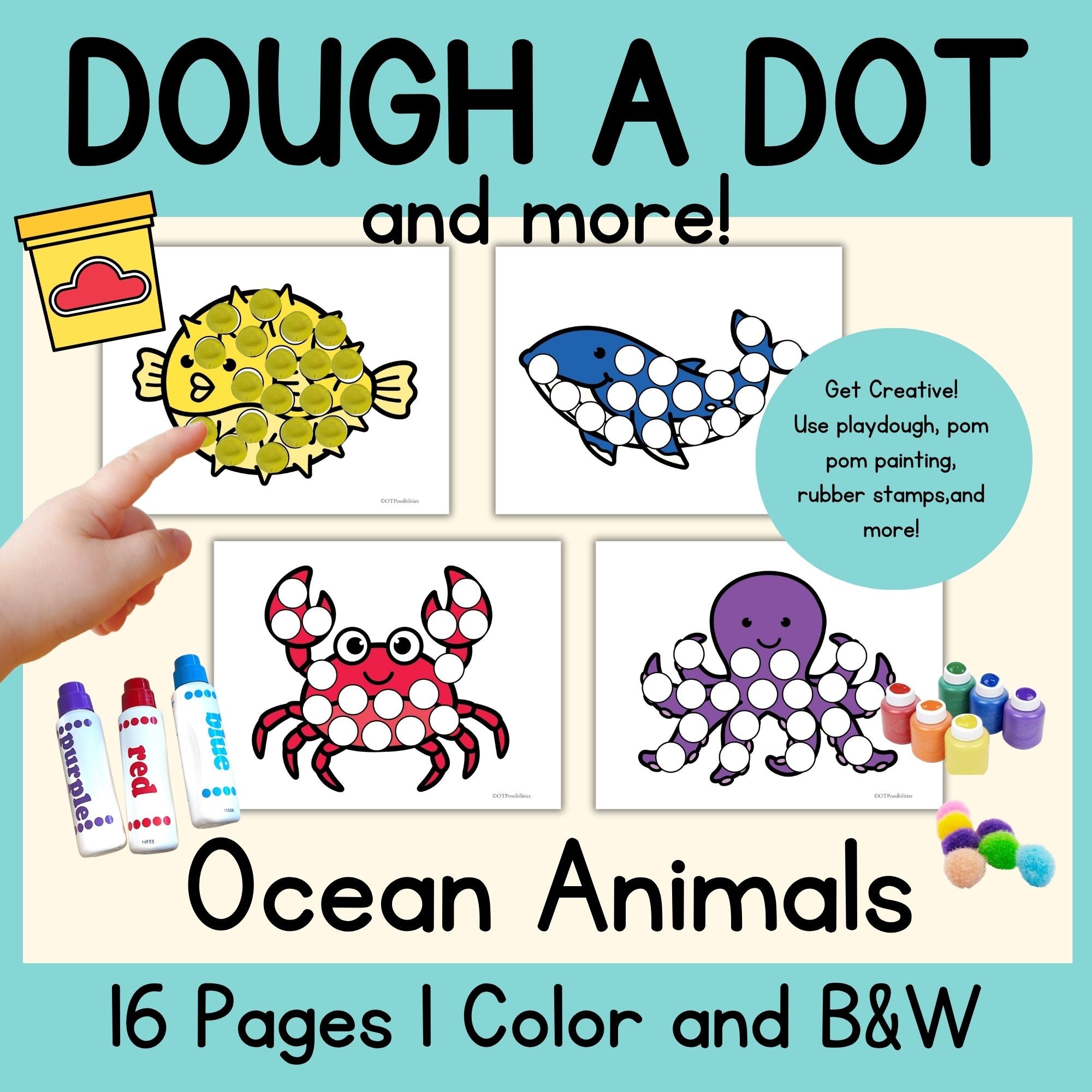 Ocean Animals Dot Marker Printable Playdough Mats Dot Art Toddler ...