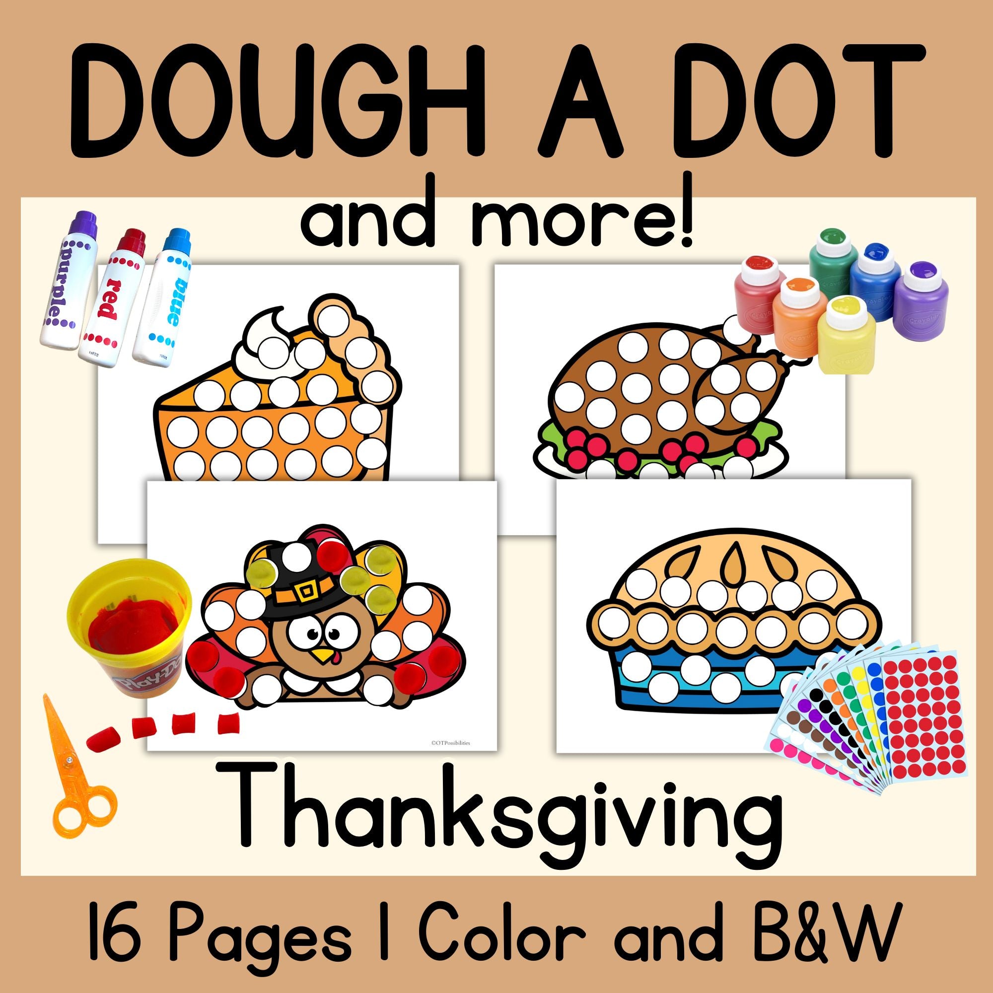 Thanksgiving Dot Marker Printable Playdough Mat Fine Motor Occupational ...